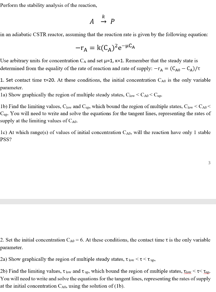 Perform the stability analysis of the reaction, A k → | Chegg.com