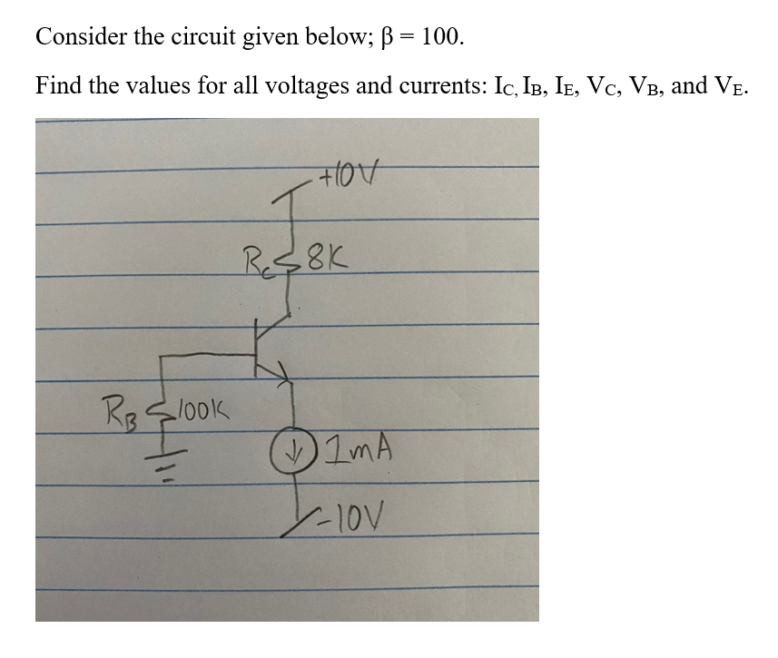 Solved Consider the circuit given below; B = 100. Find the | Chegg.com