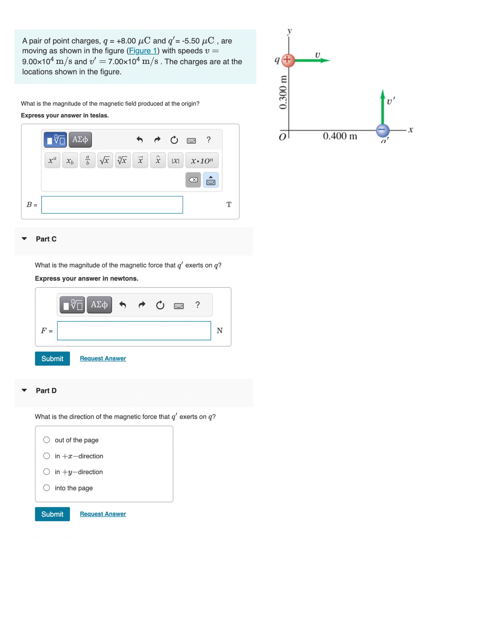Solved A pair of point charges, q=+8.00μC ﻿and q'=-5.50μC, | Chegg.com