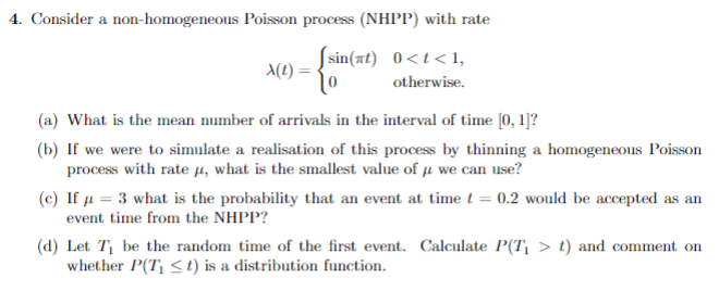Solved 4. Consider a non-homogeneous Poisson process (NHPP) | Chegg.com