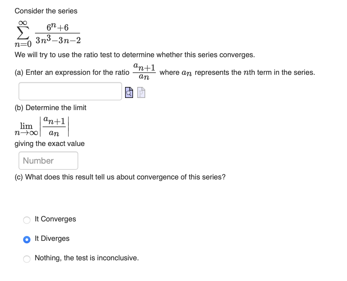 Solved Consider the series ∑n=0∞3n3−3n−26n+6 We will try to | Chegg.com