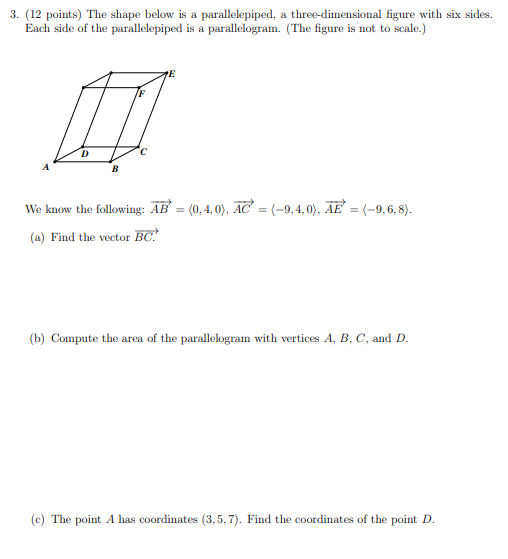 Solved 3. (12 points) The shape below is a parallelepiped, a | Chegg.com