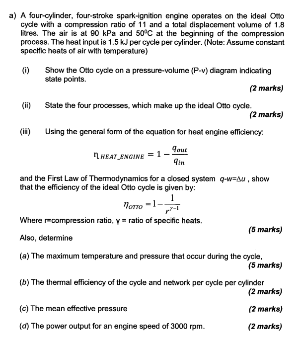 Solved a) A four-cylinder, four-stroke spark-ignition engine | Chegg.com