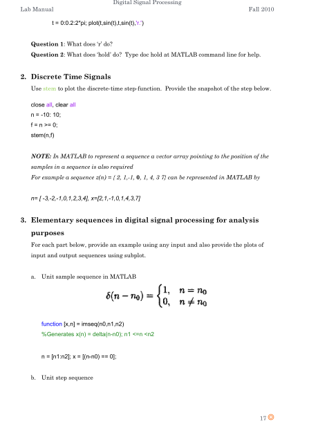 LAB 2: SINGALS IN MATLAB Introduction Signals are | Chegg.com