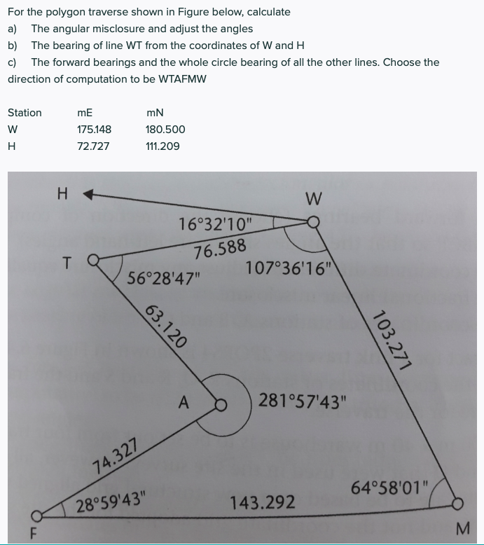 Solved For the polygon traverse shown in Figure below, | Chegg.com
