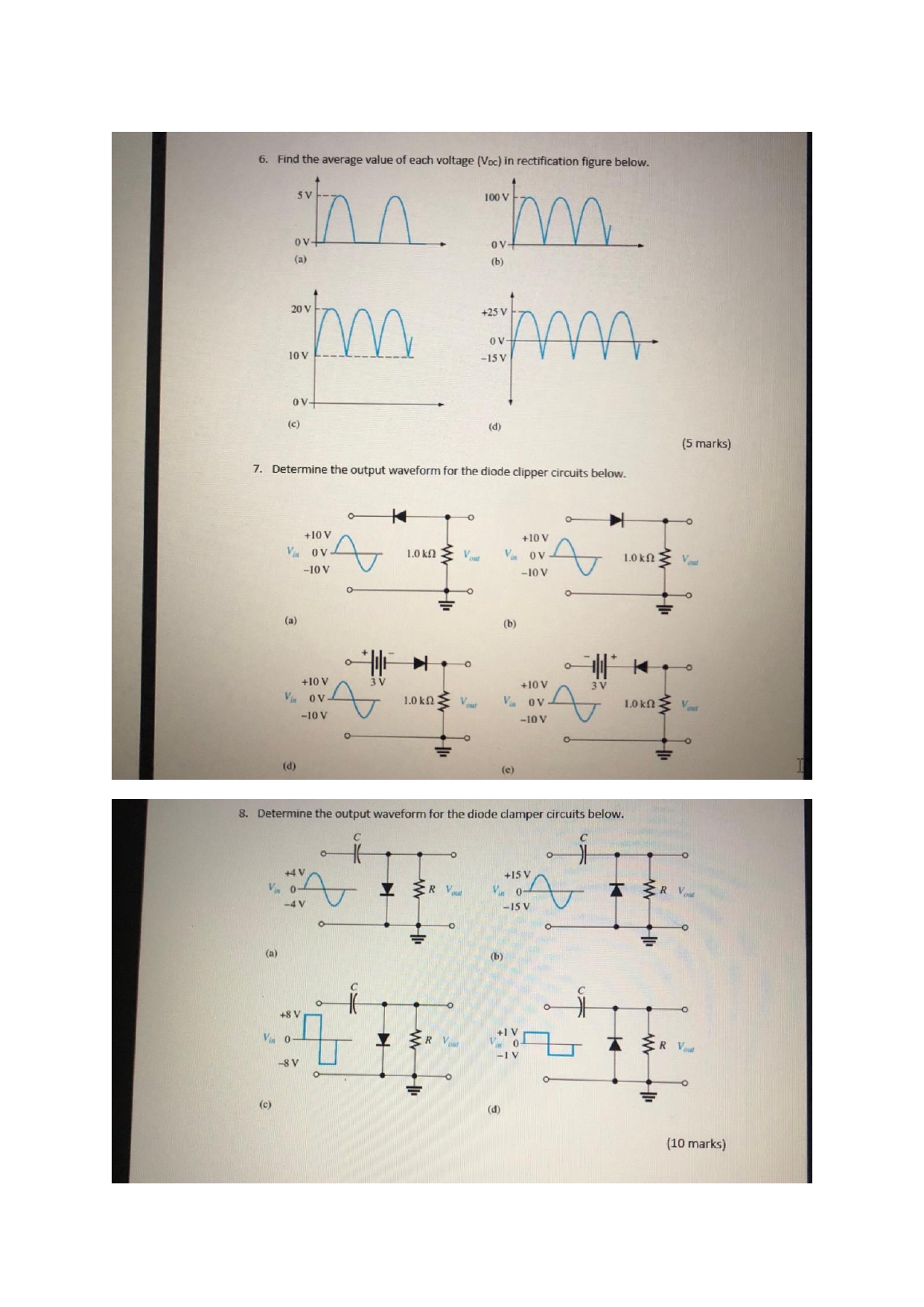 Solved 6. Find the average value of each voltage (VDC) in | Chegg.com