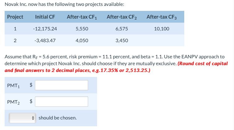 Solved Novak Inc. now has the following two projects | Chegg.com