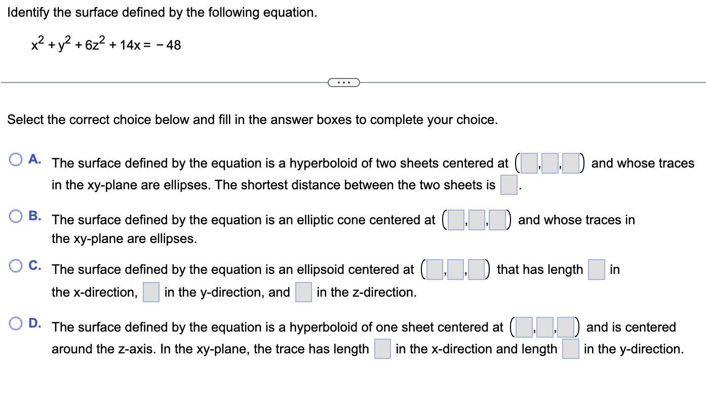 Solved Identify the surface defined by the following | Chegg.com