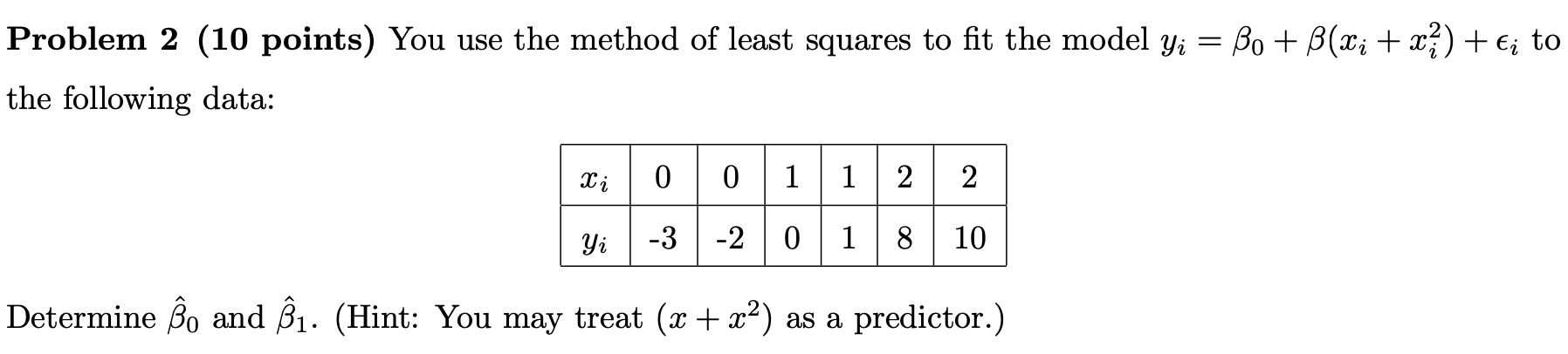 Solved You use the method of least squares to fit the model | Chegg.com