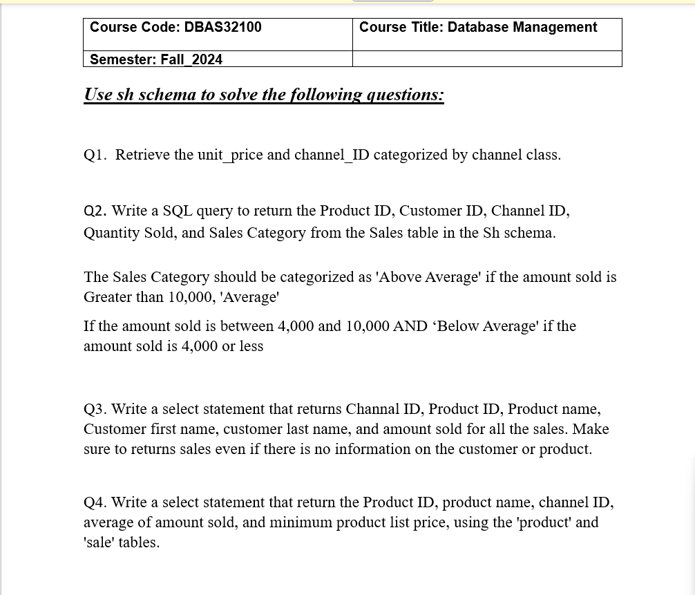 Solved Use sh schema to solve the following questions:Q1. | Chegg.com