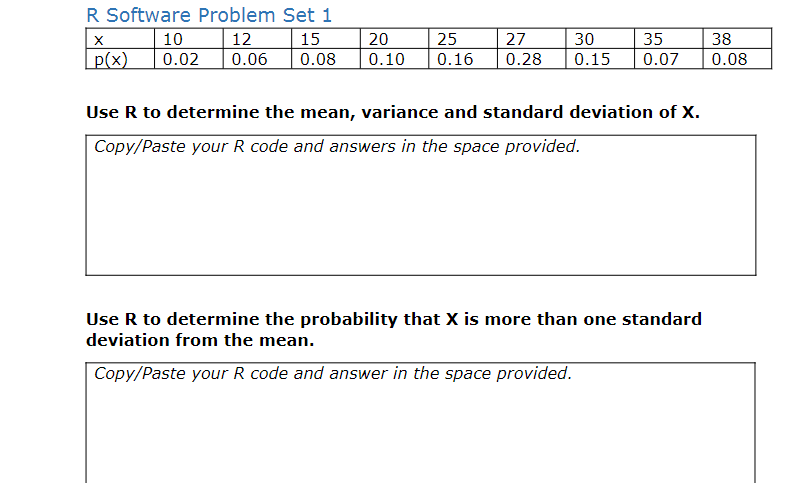 Solved R Software Problem Set 1 Use R to determine the mean, | Chegg.com
