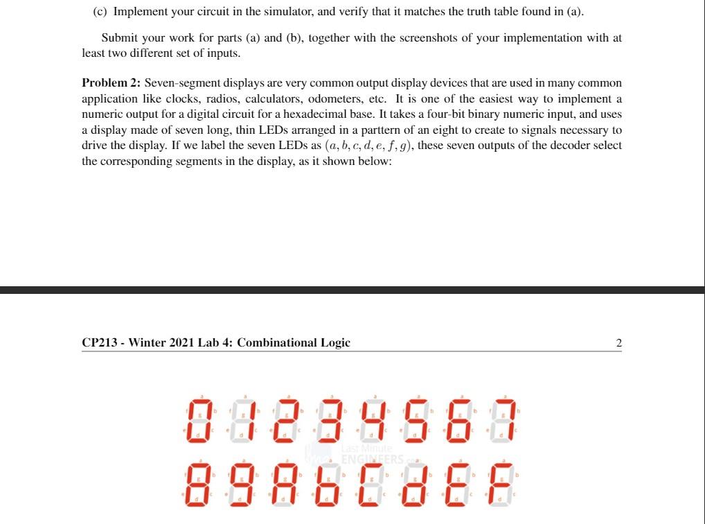 Solved Combinational Logic 1 Overview In the previous labs, | Chegg.com