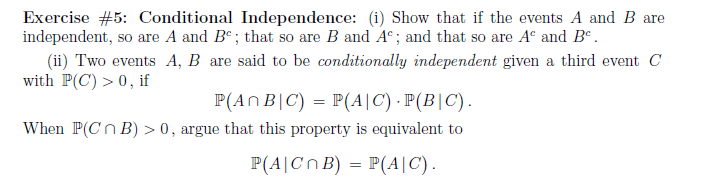 Solved Exercise \#5: Conditional Independence: (i) Show that | Chegg.com