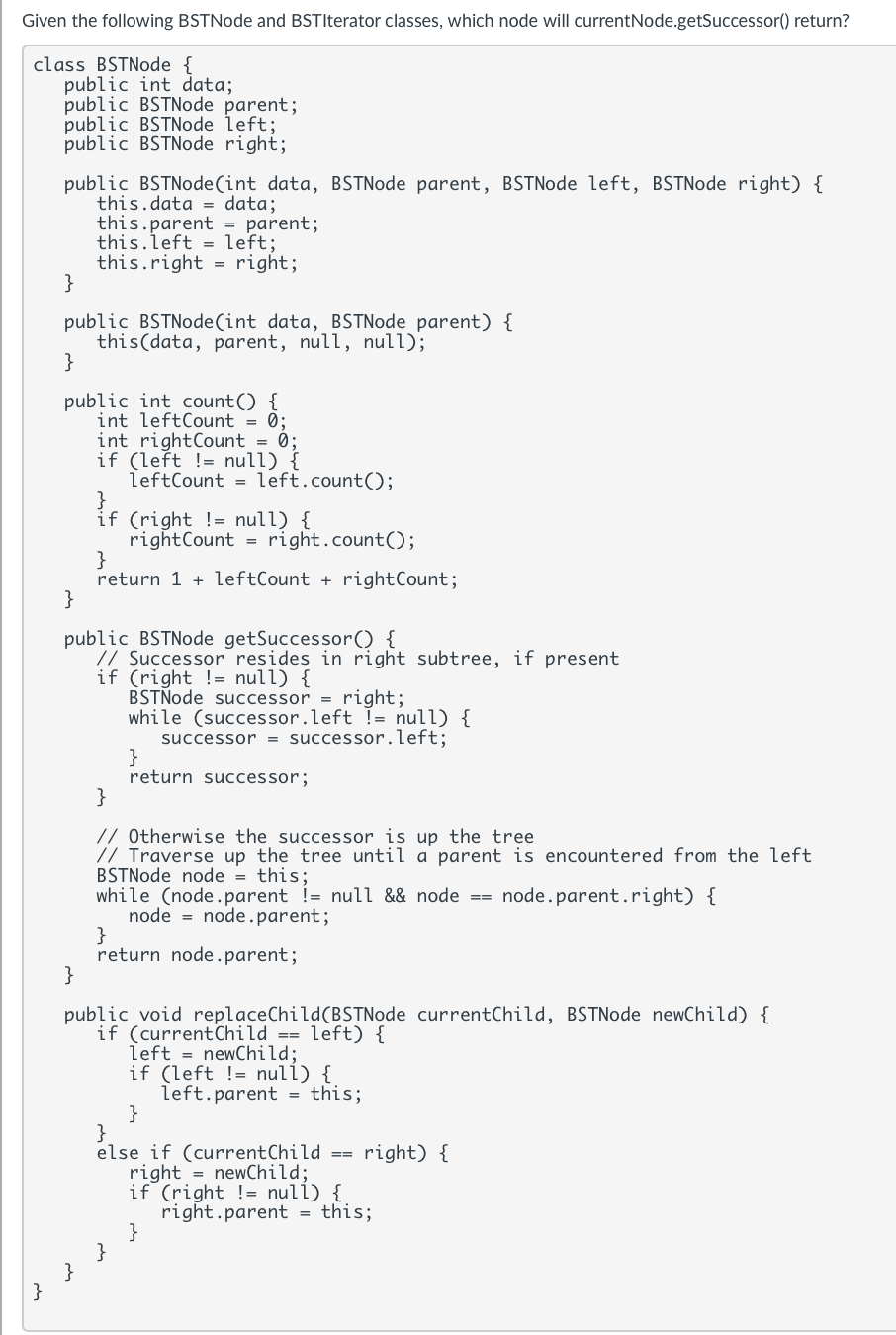 Solved Always returns a descendant of currentNode Returns | Chegg.com