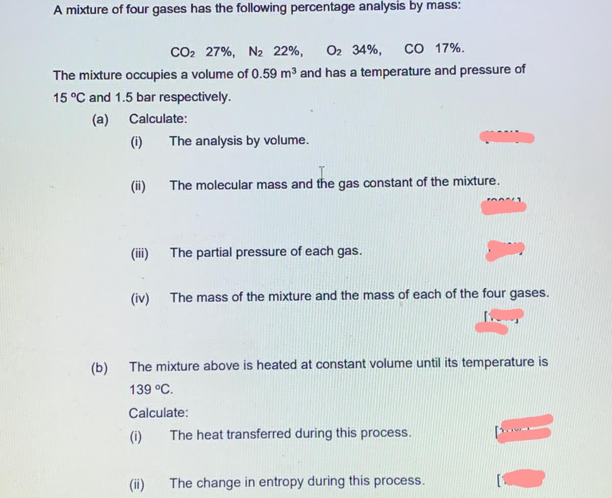 Solved A mixture of four gases has the following percentage | Chegg.com