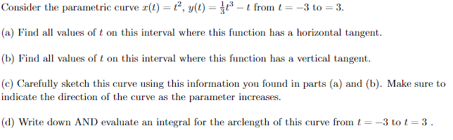 Solved Consider the parametric curve x(t)=t2,y(t)=31t3−t | Chegg.com