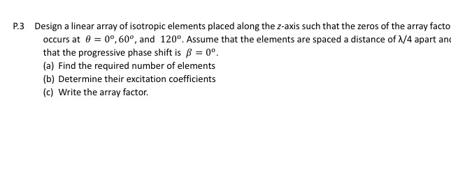 Solved Design A Linear Array Of Isotropic Elements Placed 5232