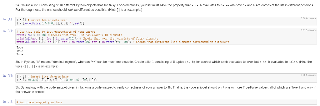 3a. Create a list I consisting of 10 dilterent Python | Chegg.com