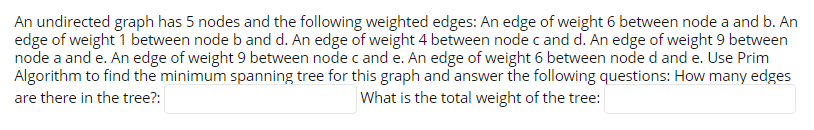 Solved An undirected graph has 5 nodes and the following | Chegg.com