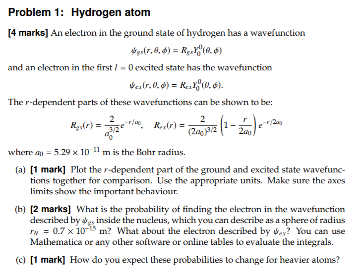 Solved Problem 1 Hydrogen Atom [4 Marks] An Electron In The