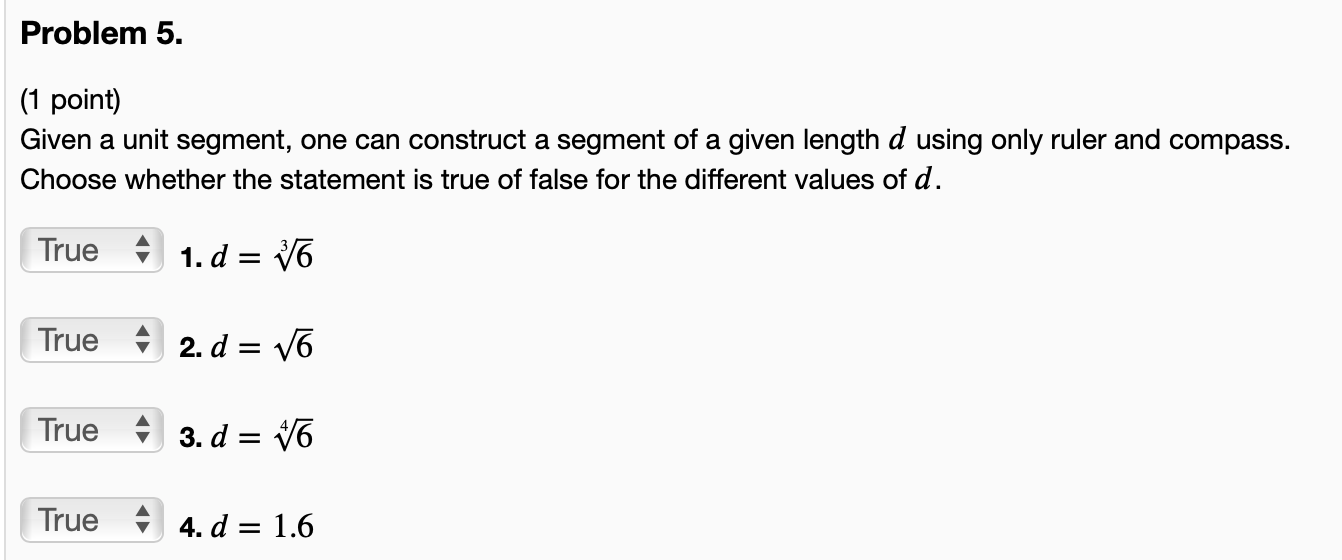 Solved Problem 5. (1 point) Given a unit segment, one can | Chegg.com