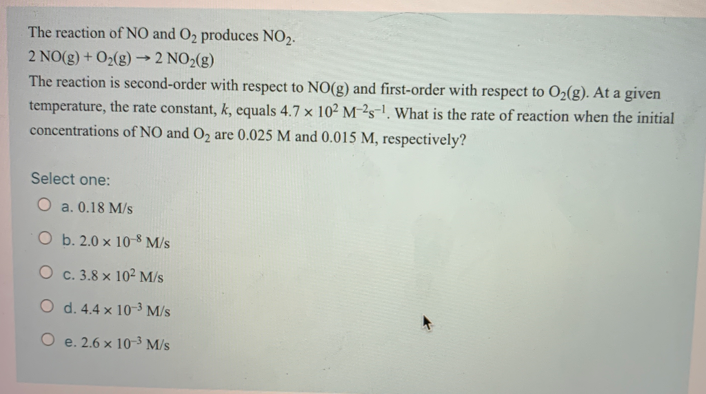 Solved The reaction of NO and O2 produces NO2. 2 NO(g) + | Chegg.com