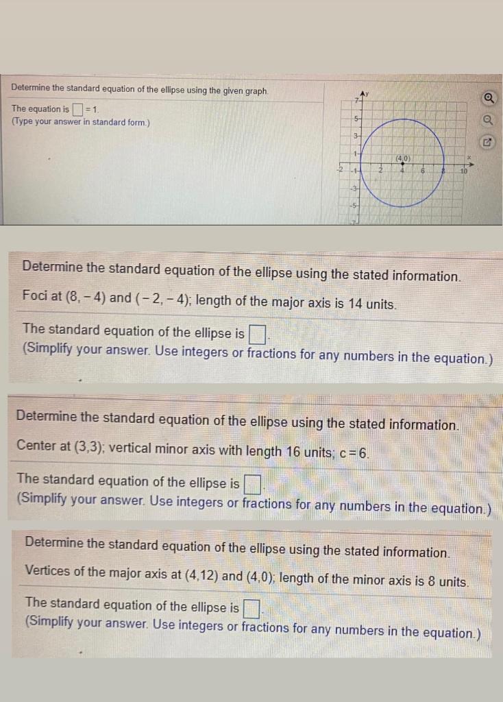 Solved Determine the standard equation of the ellipse using | Chegg.com