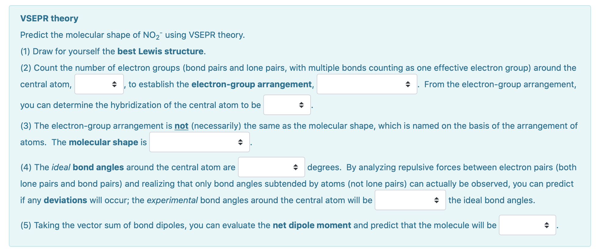 Solved VSEPR theory Predict the molecular shape of NO2 | Chegg.com