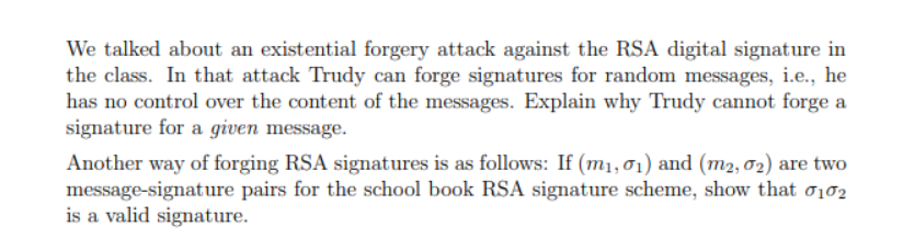 Solved We talked about an existential forgery attack against | Chegg.com