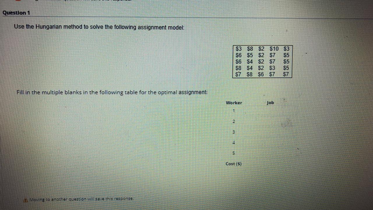 Solved Question 1 Use the Hungarian method to solve the | Chegg.com