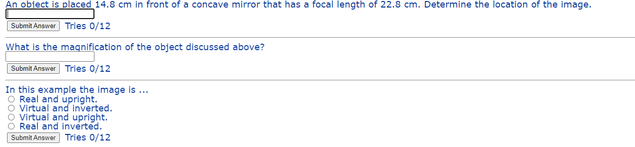 Solved An obiect is placed 14.8 cm in front of a concave | Chegg.com