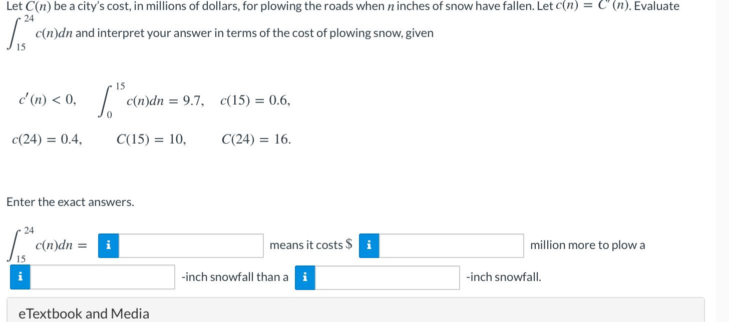 Solved lis Let C(n) be a city's cost, in millions of | Chegg.com