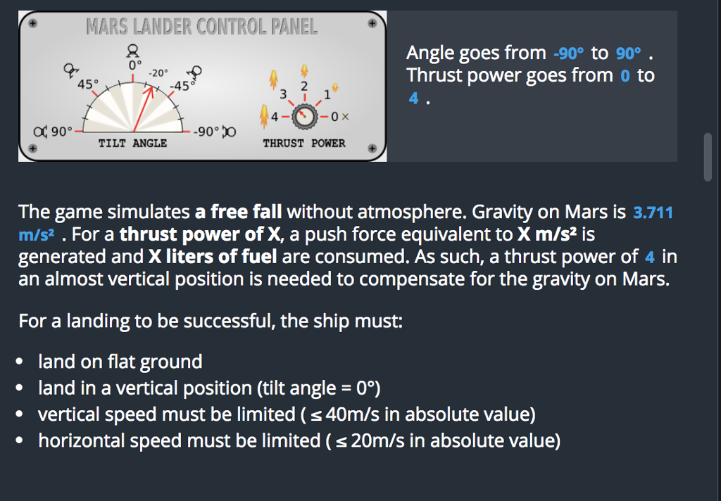 Solved Mars Lander-Episode 2 on codingame.com Please | Chegg.com
