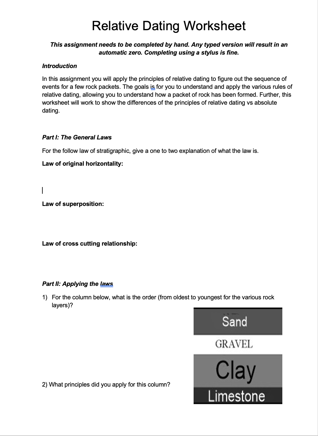 Solved Relative Dating WorksheetThis assignment needs to be | Chegg.com