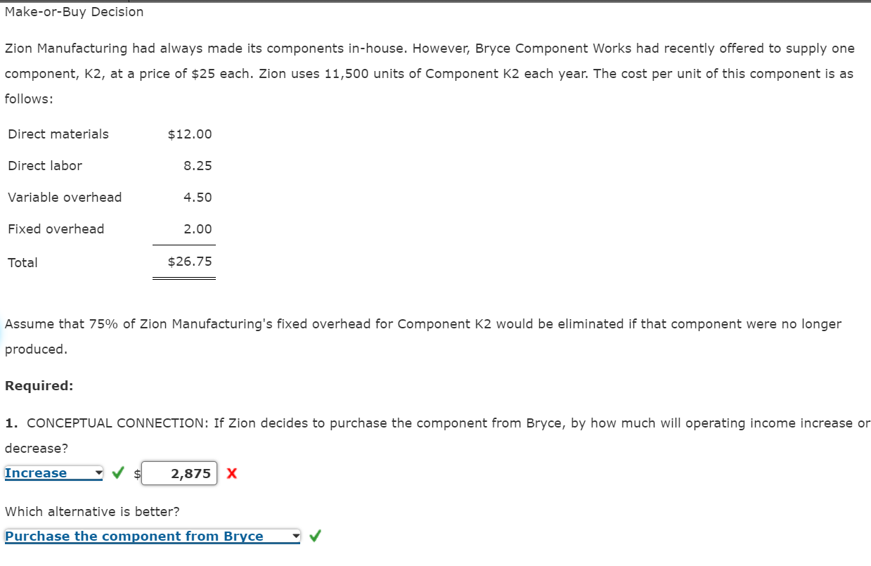 Zion Manufacturing had always made its components | Chegg.com