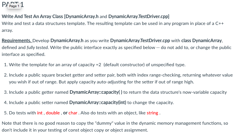 Solved PA Page 1 1 Write And Test An Array Class | Chegg.com