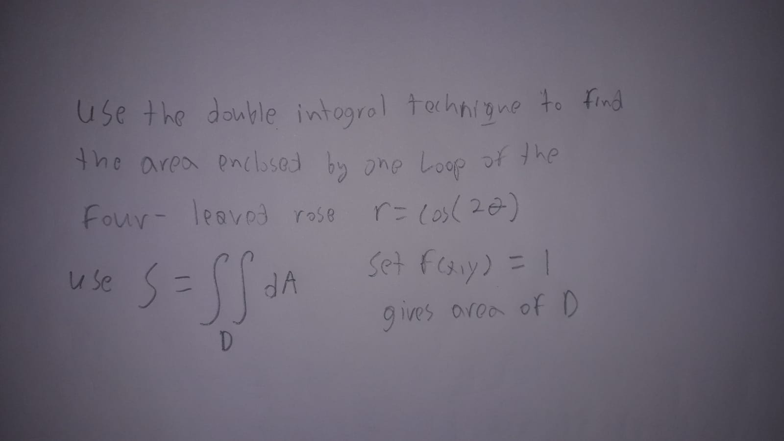 Solved use the double integral technique to find the area | Chegg.com