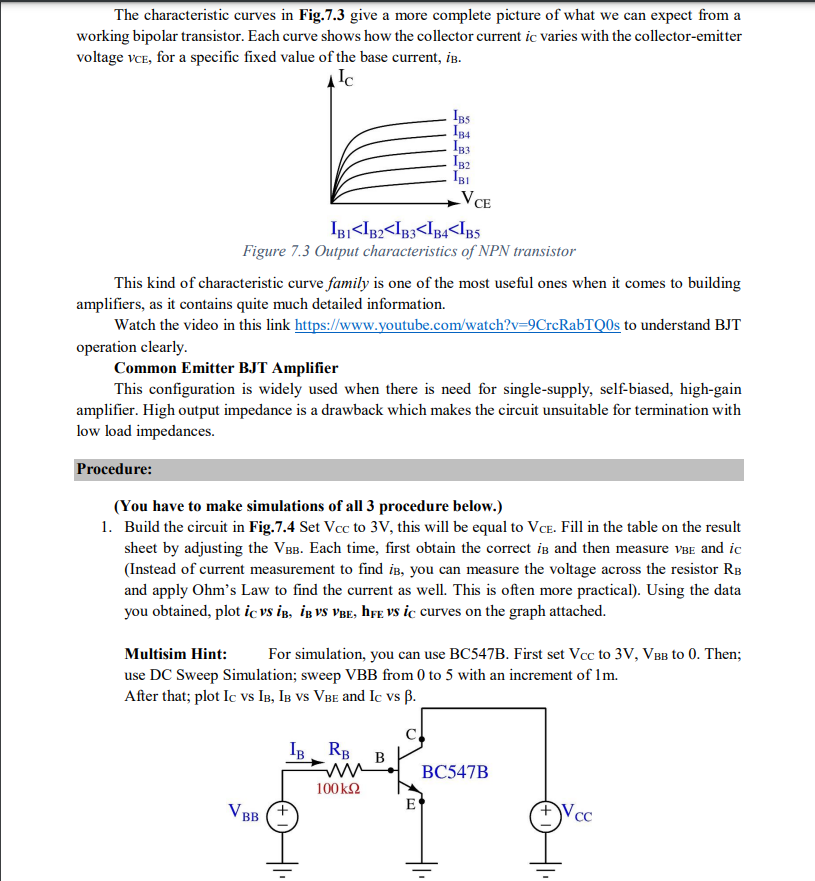 Solved Observing the large signal characteristics of BJT and | Chegg.com