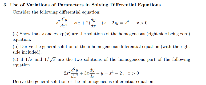 Solved Use of Variations of Parameters in Solving | Chegg.com