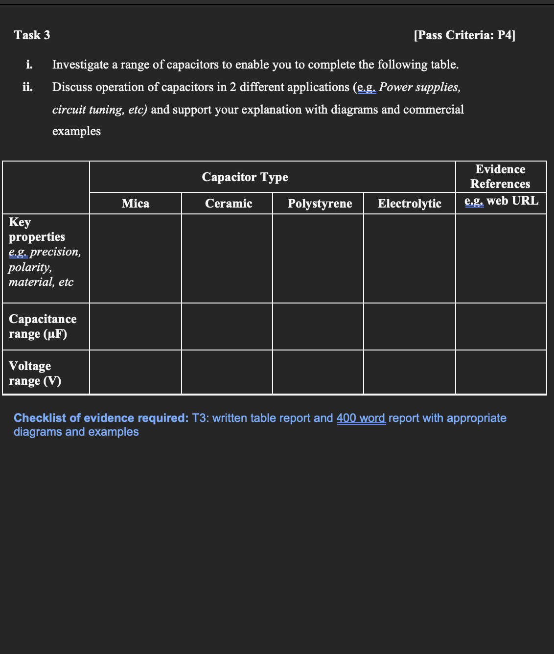 Solved Task 3 [Pass Criteria: P4] i. Investigate a range of | Chegg.com