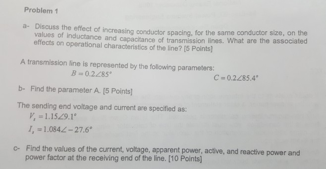 Solved Problem 1 effect of increasing conductor spacing, for | Chegg.com