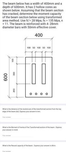 Solved The beam below has a width of 400 mm and a depth of | Chegg.com