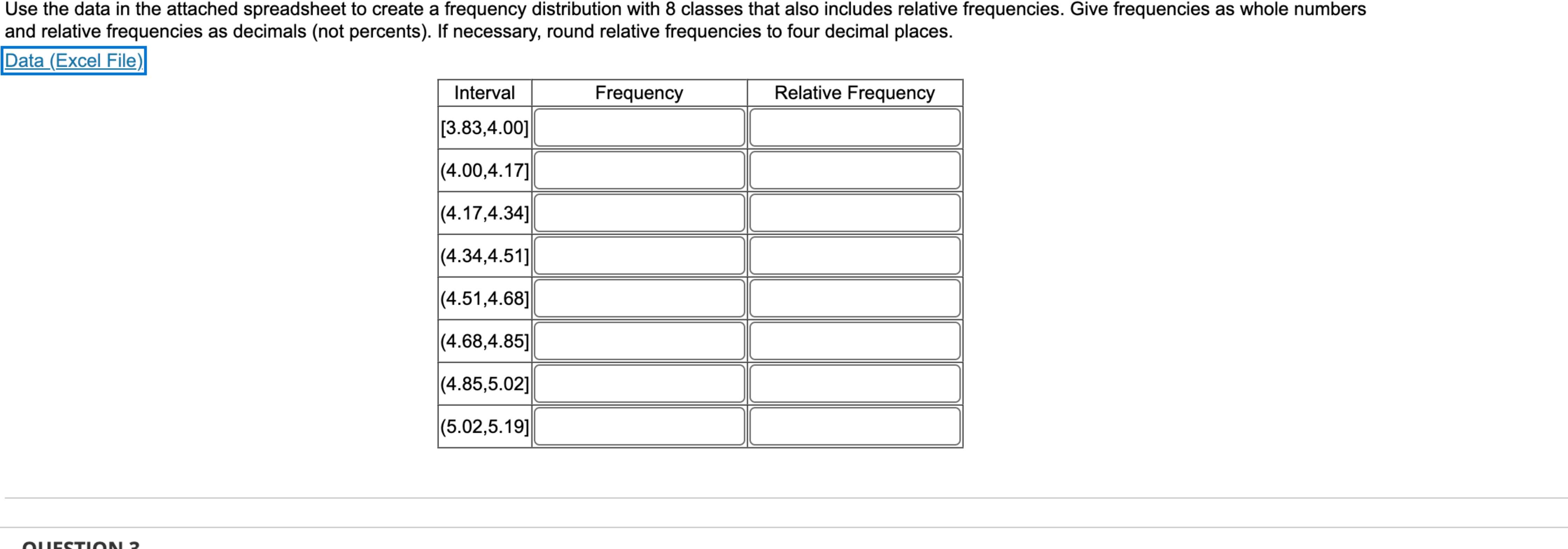 Solved Use the data in the attached spreadsheet to create a | Chegg.com