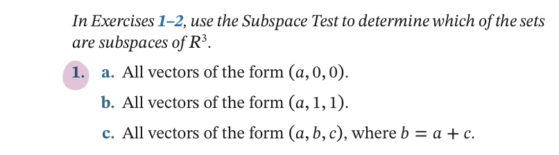 Solved In Exercises 1-2, use the Subspace Test to determine | Chegg.com