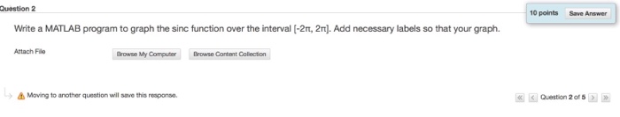 Solved Write a MATLAB program to graph the sinc function | Chegg.com