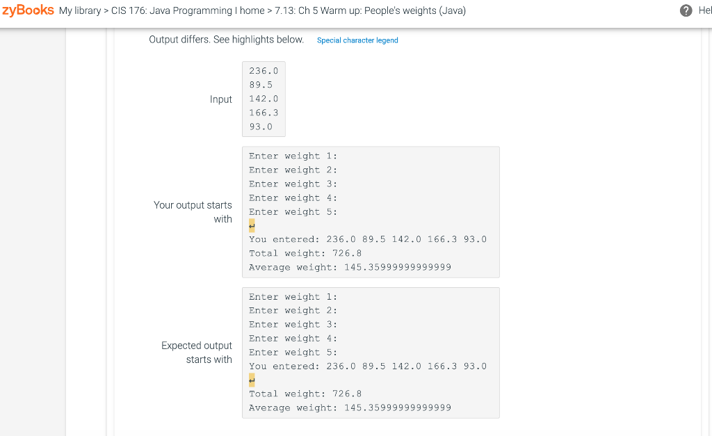 Solved 7.13 Ch 5 Warm up: People's weights (Java) (1) Prompt | Chegg.com