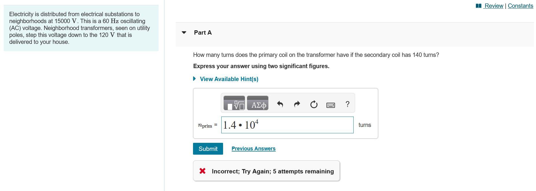 Solved II Review Constants Electricity is distributed from | Chegg.com