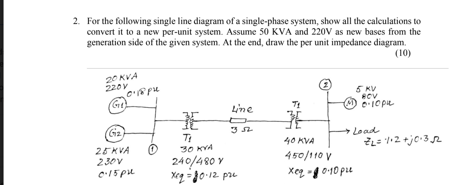 Solved 2. For the following single line diagram of a | Chegg.com