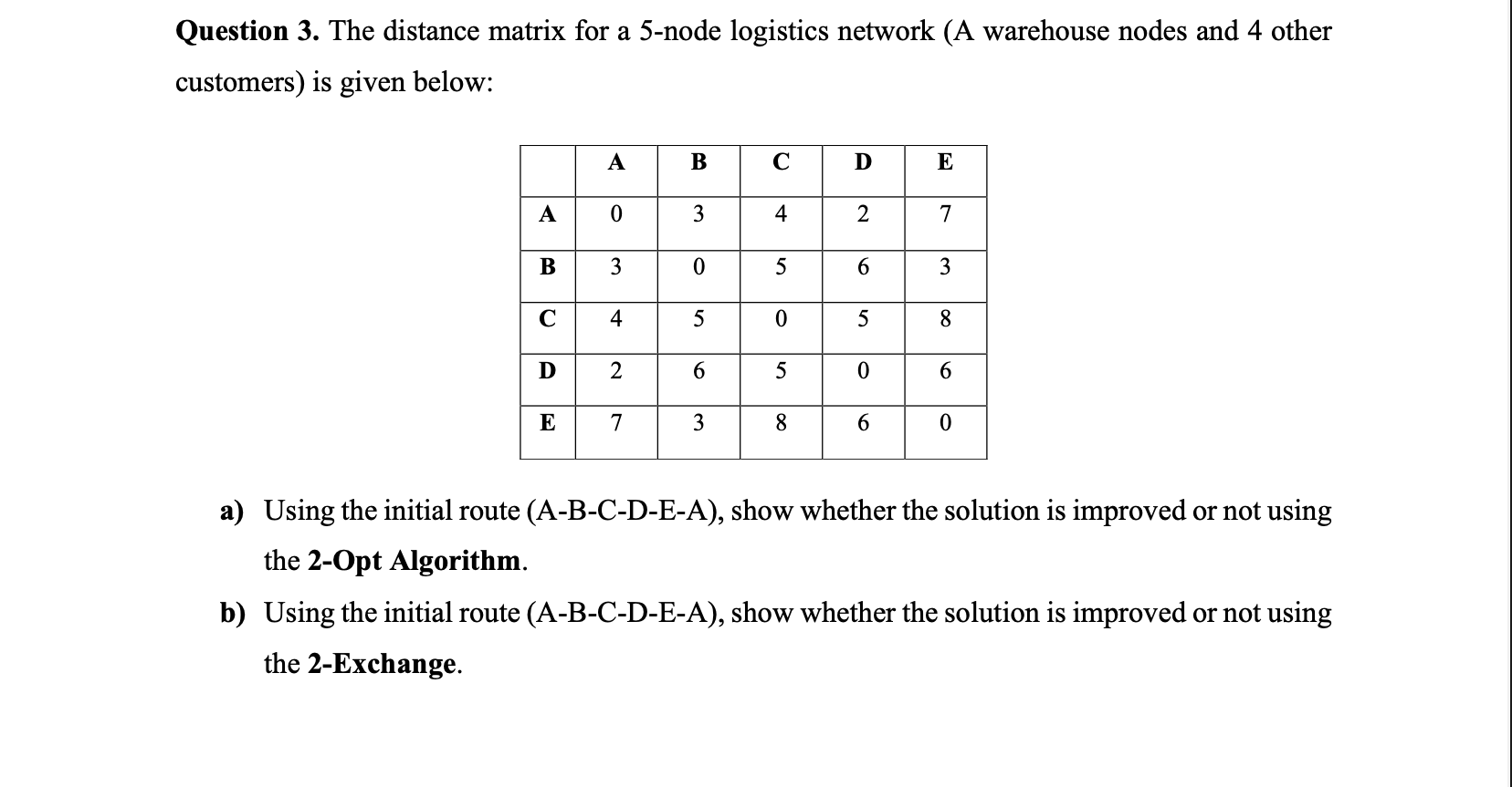 Solved Question 3. ﻿The distance matrix for a 5-node | Chegg.com