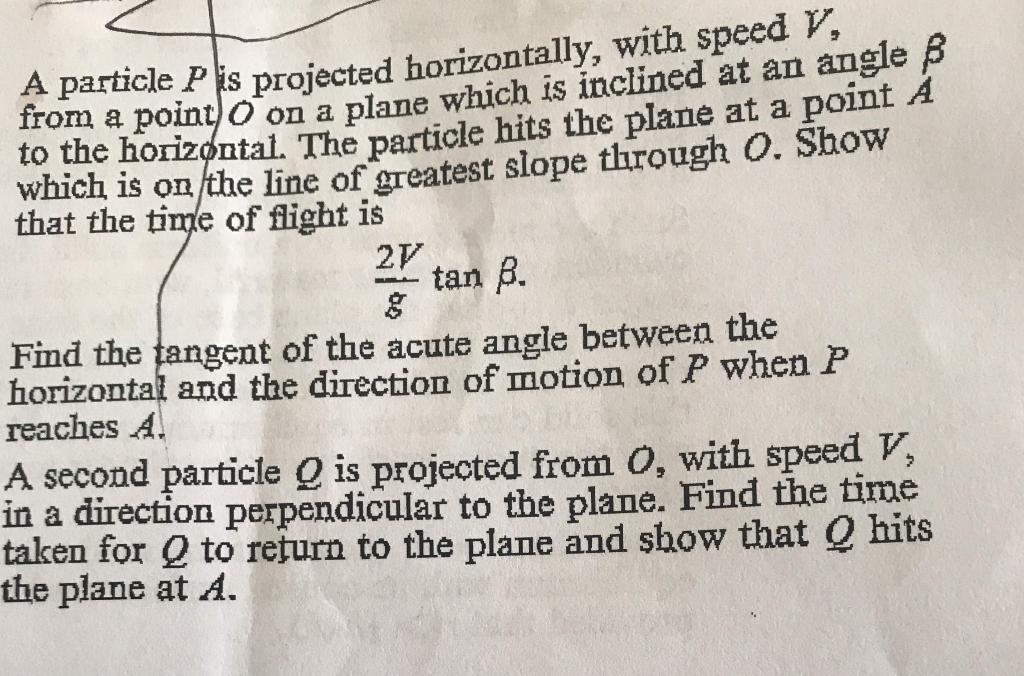 Solved A A particle P is projected horizontally, with speed | Chegg.com